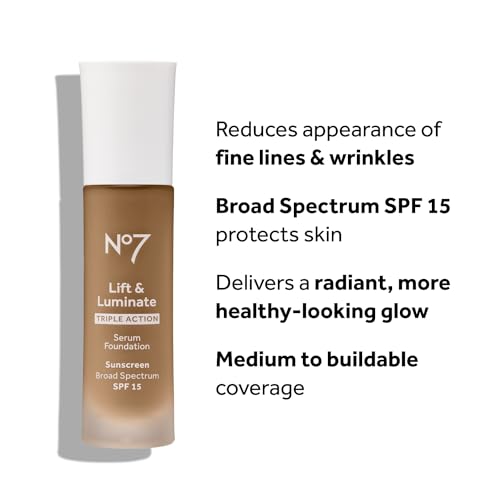 No7 Lift & Luminate Triple Action Serum Foundation - Cool Ivory - Liquid Foundation Makeup with SPF 15 for Dewy, Glowy Base - Radiant Serum Foundation for Mature Skin (30ml)