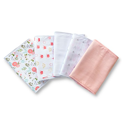 LNGLAT 5-Pack Baby Burp Cloth for Girls, 100% Organic Cotton, Triple Layer, Thick, Soft and Absorbent, Burping Rags for Newborns Baby Shower Set