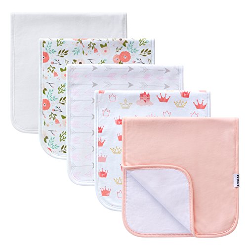 LNGLAT 5-Pack Baby Burp Cloth for Girls, 100% Organic Cotton, Triple Layer, Thick, Soft and Absorbent, Burping Rags for Newborns Baby Shower Set