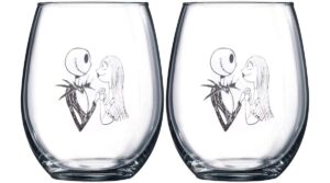 disneyworld co nightmare before christmas collectible wine glass set (jack & sally)