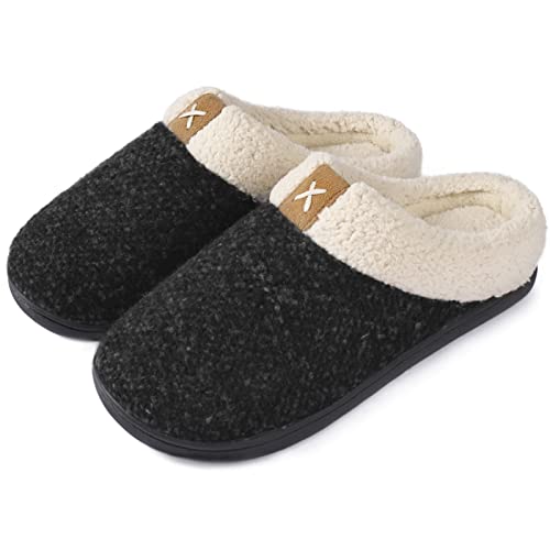 ULTRAIDEAS Mens Slip On Slippers, Sherpa Lined House Shoes with Memory Foam for Indoor Outdoor, Machine Washable (Space Black, Size 11-12)