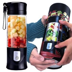 Portable Blender, USB Travel Juice Cup Baby Food Mixing Juicer Machince with Updated 6 Blades with Powerful Motor 4000mAh Rechargeable Battery,13Oz Bottle(black)