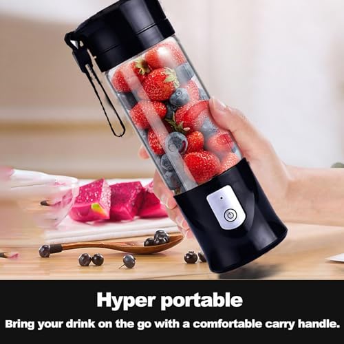 Portable Blender, USB Travel Juice Cup Baby Food Mixing Juicer Machince with Updated 6 Blades with Powerful Motor 4000mAh Rechargeable Battery,13Oz Bottle(black)