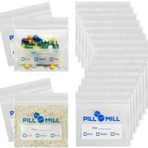 Pill Bag Count - Size 3" X 2" 3 Mil – Plastic Pill Organizer Bags – Small Pocket Pill Baggies – Travel Pill Pouch– Daily AM PM Medicine Storage Pouches – Locking Pill Carrier Container (100-Pack)