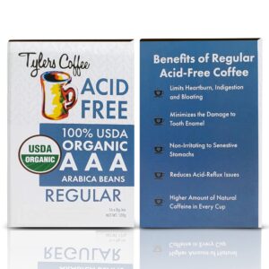 Tyler's Coffee Acid-Free Regular Medium Roast Arabica K-cups Coffee Pods - Natural, Organic Blend for Common GI Issues and Gentle on Digestion Coffee K Cup, Caffeinated Kcup Coffee, 16 Count Kpods