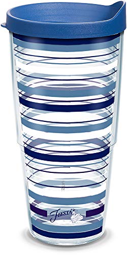 Tervis Made in USA Double Walled Fiesta Insulated Tumbler Cup Keeps Drinks Cold & Hot, 24oz, Lapis Stripes, Lidded