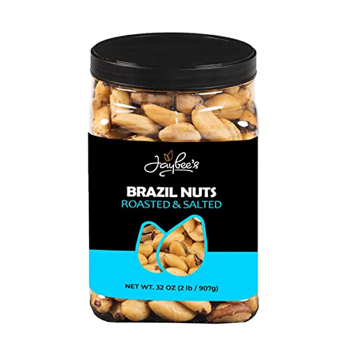 Jaybee's Roasted Salted Brazil Nuts - (32 oz) Great for Daily Use, Baking, Cooking and Gift Giving - Reusable Container - Kosher - Vegan, Paleo, Keto Friendly Healthy Snack