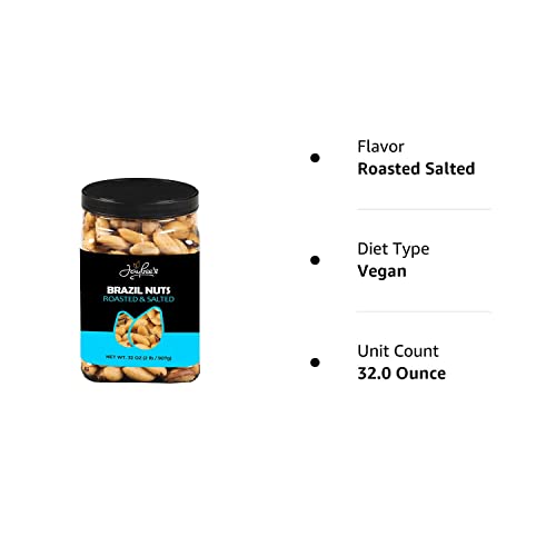 Jaybee's Roasted Salted Brazil Nuts - (32 oz) Great for Daily Use, Baking, Cooking and Gift Giving - Reusable Container - Kosher - Vegan, Paleo, Keto Friendly Healthy Snack