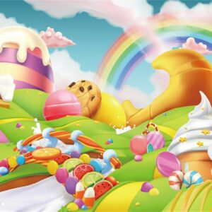 AOFOTO 5x3ft Fantasy Candy Land Landscape Background Cartoon Ice Cream Dessert Lollipop Photography Backdrop Rainbow Birthday Party Decoration Banner Photo Studio Props Kid Baby Girl Vinyl Wallpaper