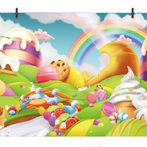 AOFOTO 5x3ft Fantasy Candy Land Landscape Background Cartoon Ice Cream Dessert Lollipop Photography Backdrop Rainbow Birthday Party Decoration Banner Photo Studio Props Kid Baby Girl Vinyl Wallpaper