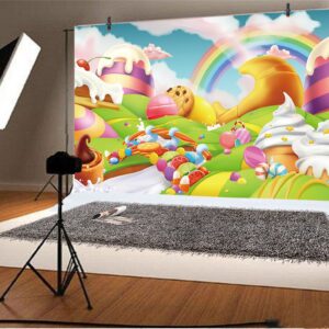 AOFOTO 5x3ft Fantasy Candy Land Landscape Background Cartoon Ice Cream Dessert Lollipop Photography Backdrop Rainbow Birthday Party Decoration Banner Photo Studio Props Kid Baby Girl Vinyl Wallpaper