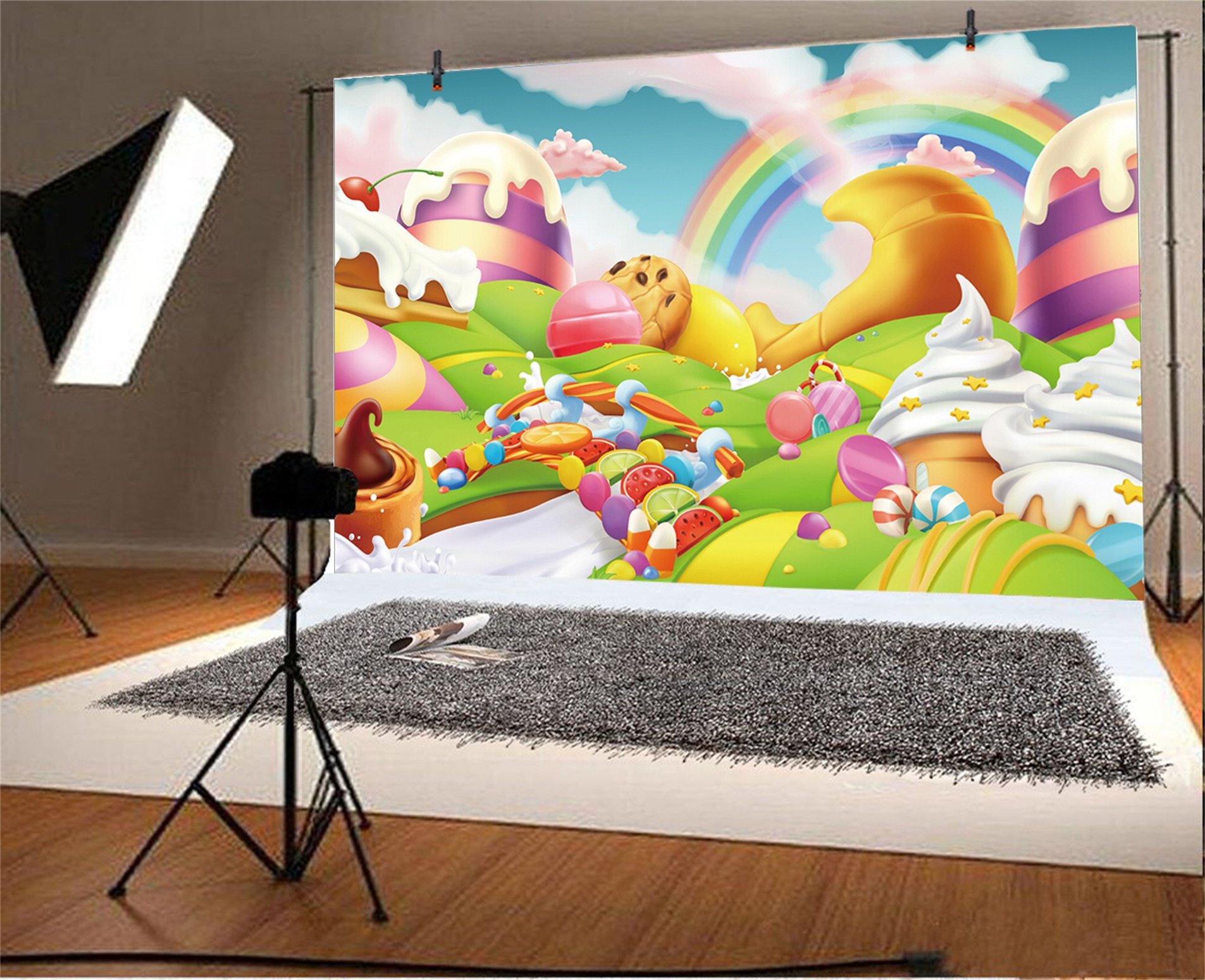 AOFOTO 5x3ft Fantasy Candy Land Landscape Background Cartoon Ice Cream Dessert Lollipop Photography Backdrop Rainbow Birthday Party Decoration Banner Photo Studio Props Kid Baby Girl Vinyl Wallpaper