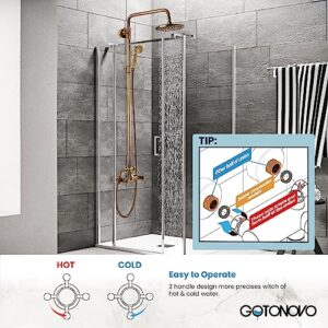 gotonovo Antique Brass Bathroom Shower Faucet Set Shower Fixture 8 Inch Rainfall Shower Head Handheld Shower Cross Handle