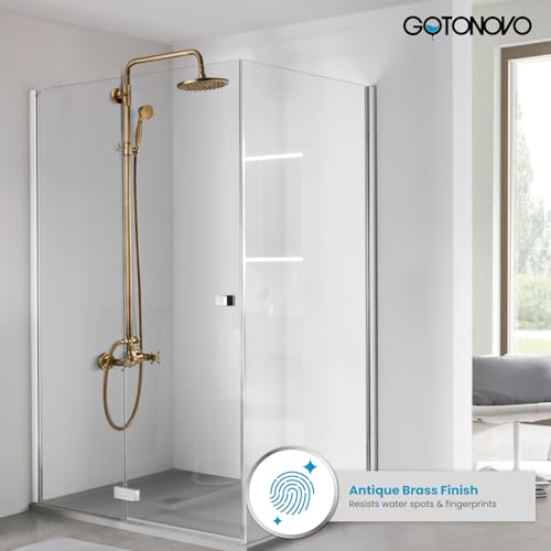 gotonovo Antique Brass Bathroom Shower Faucet Set Shower Fixture 8 Inch Rainfall Shower Head Handheld Shower Cross Handle