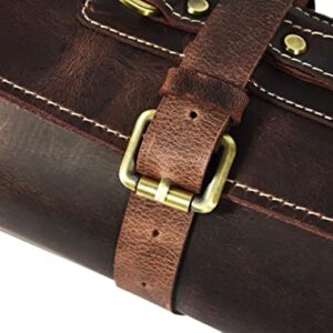 Leather Knife Roll Storage Bag, Elastic and Expandable 10 Pockets, Adjustable/Detachable Shoulder Strap, Travel-Friendly Chef Knife Case (Dark Brown, Leather)