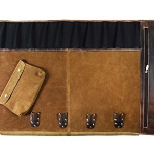 Leather Knife Roll Storage Bag, Elastic and Expandable 10 Pockets, Adjustable/Detachable Shoulder Strap, Travel-Friendly Chef Knife Case (Dark Brown, Leather)