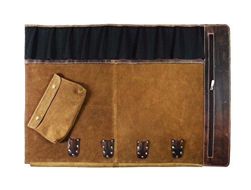 Leather Knife Roll Storage Bag, Elastic and Expandable 10 Pockets, Adjustable/Detachable Shoulder Strap, Travel-Friendly Chef Knife Case (Dark Brown, Leather)