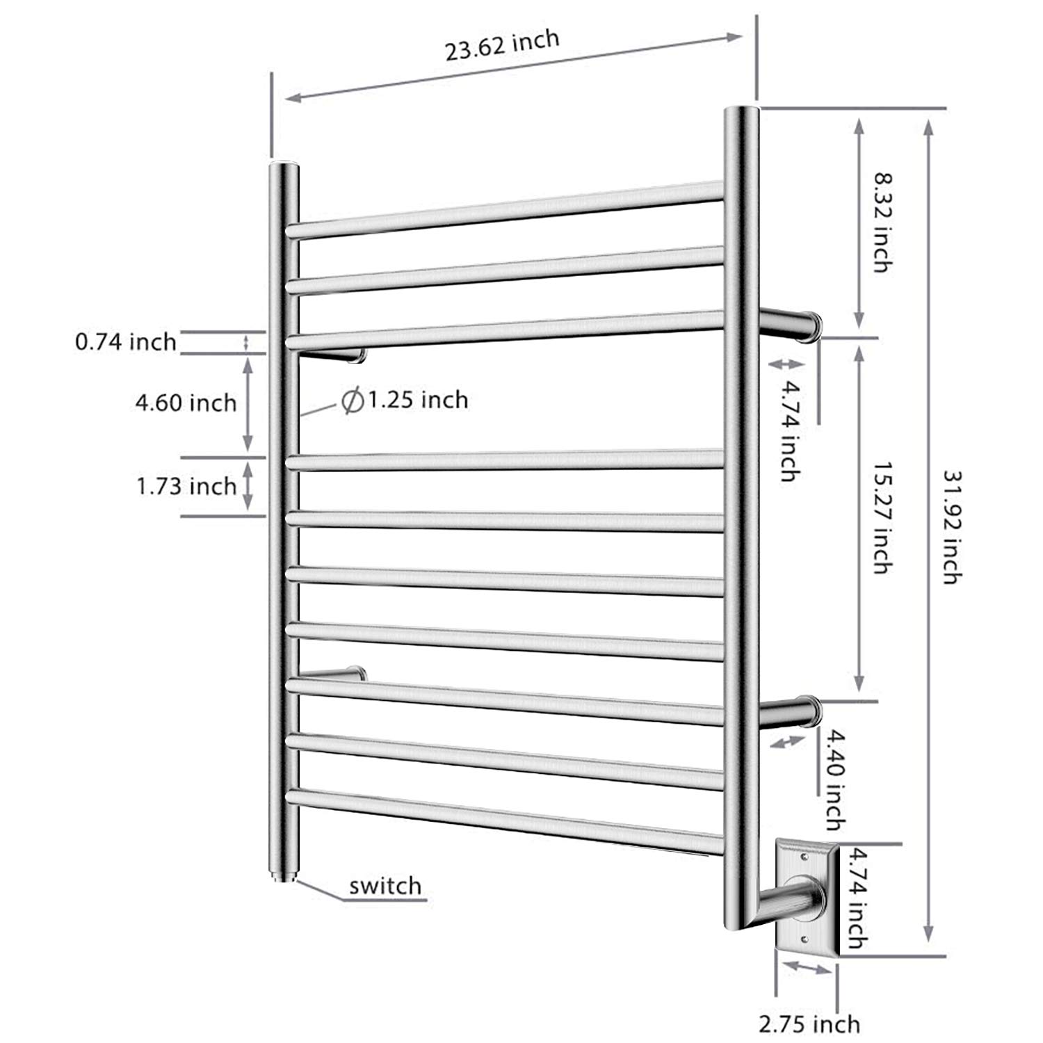 HEATGENE Towel Warmer Wall-Mounted Hardwired Heated Towel Rack Hot Towel Bar Brushed