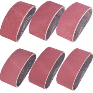 m-jump 18 pcs 3 x 21 inch aluminum oxide sanding belt kit-include 3 each of 60 80 120 150 240 400 grits-premium sandpaper sander belt for portable belt sander