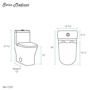 Swiss Madison SM-1T257 Sublime II Compact 24" Length One Piece Toilet Dual Flush 1.1/1.6 GPF with Side Holes, Glossy White