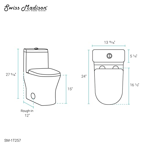 Swiss Madison SM-1T257 Sublime II Compact 24" Length One Piece Toilet Dual Flush 1.1/1.6 GPF with Side Holes, Glossy White