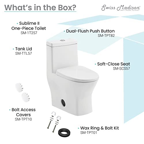 Swiss Madison SM-1T257 Sublime II Compact 24" Length One Piece Toilet Dual Flush 1.1/1.6 GPF with Side Holes, Glossy White