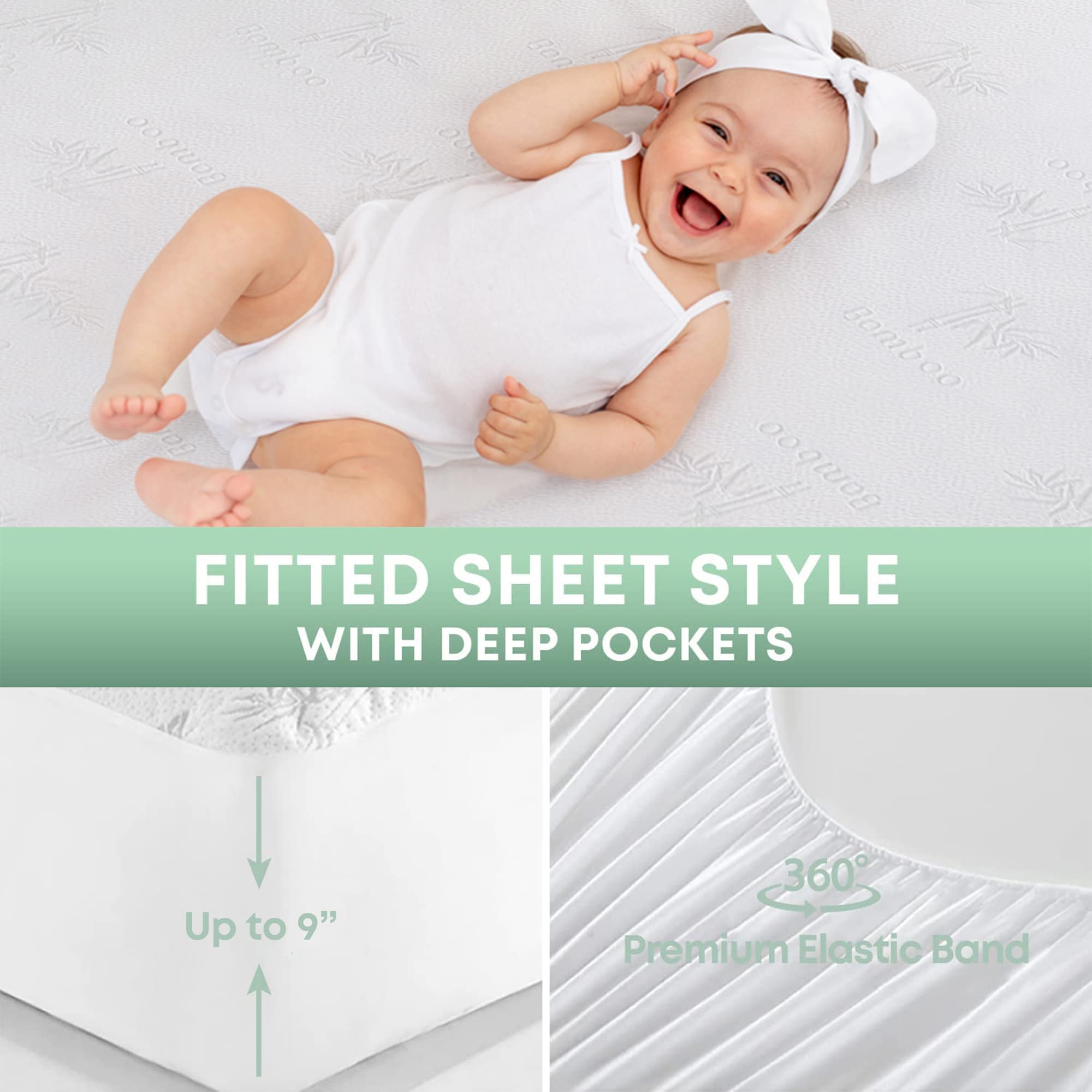 Waterproof Crib Mattress Protector | Toddler Mattress Cover 52” x 28” | Baby Crib Mattress Protector Pad Waterproof | Crib Mattress Cover | Crib Liner Bamboo Jacquard | Quiet Protector by iLuvBamboo