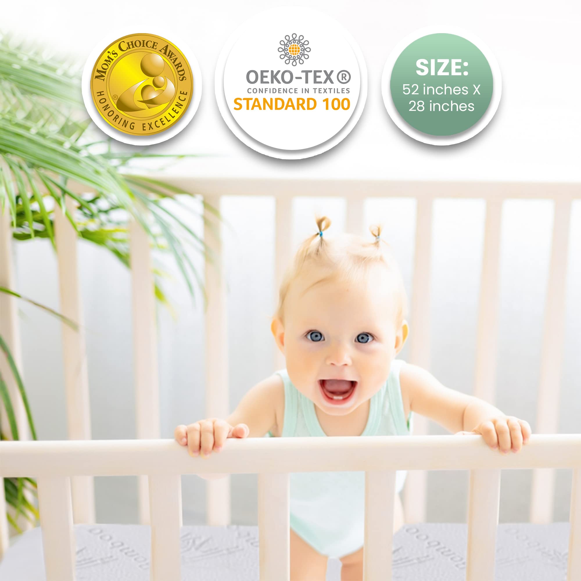 Waterproof Crib Mattress Protector | Toddler Mattress Cover 52” x 28” | Baby Crib Mattress Protector Pad Waterproof | Crib Mattress Cover | Crib Liner Bamboo Jacquard | Quiet Protector by iLuvBamboo