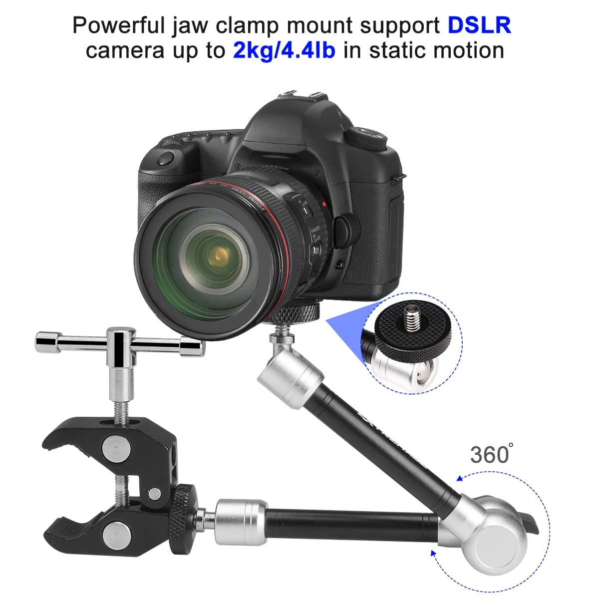 11" Adjustable Magic Arm DSLR Mirrorless Action Camera Camcorder Smartphone LCD Monitor Video Vlog Rig w/ Clamp Holder Mounts fit for GoPro iPhone