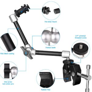 11" Adjustable Magic Arm DSLR Mirrorless Action Camera Camcorder Smartphone LCD Monitor Video Vlog Rig w/ Clamp Holder Mounts fit for GoPro iPhone