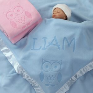 custom catch personalized owl baby blanket gift for boy - infant or newborn name (1 line of text)