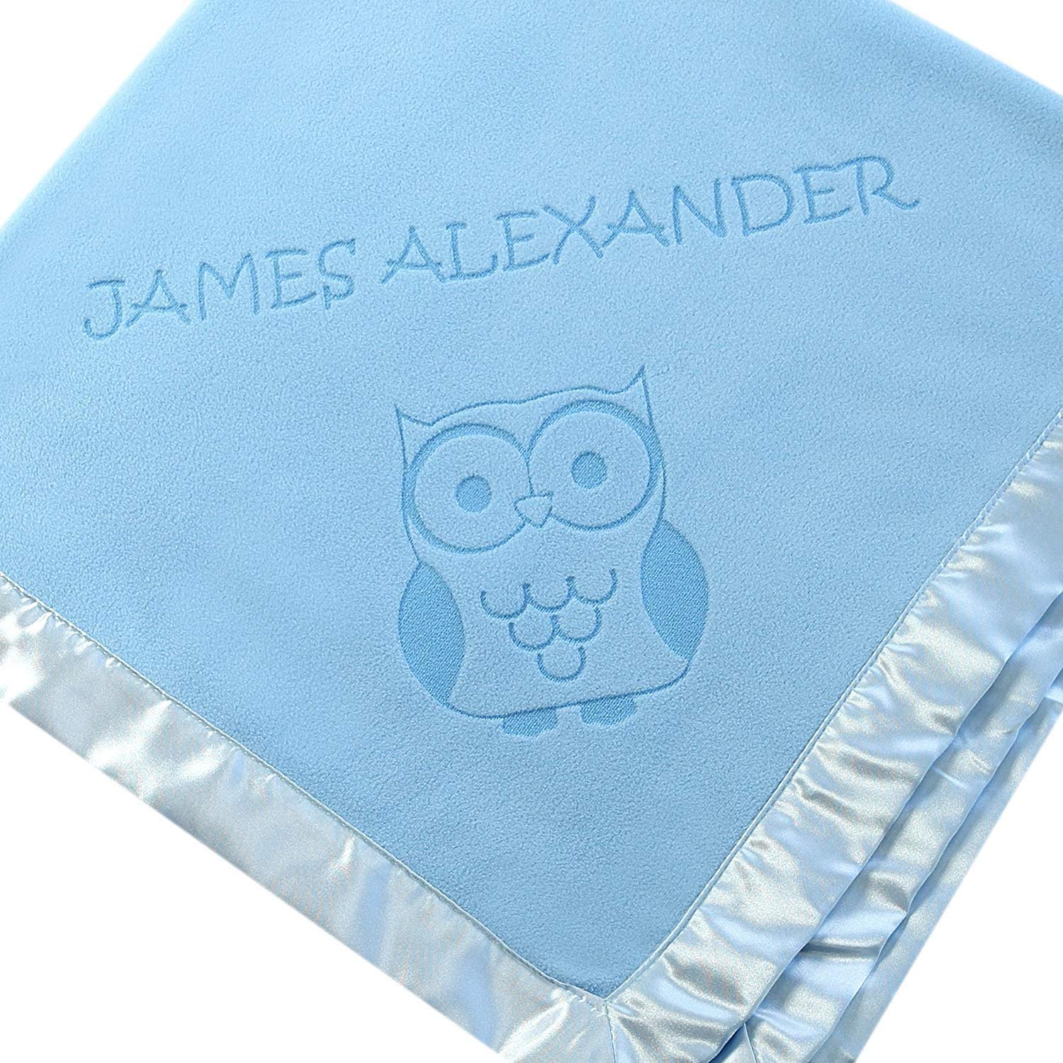 Custom Catch Personalized Owl Baby Blanket Gift for Boy - Infant or Newborn Name (1 Line of Text)