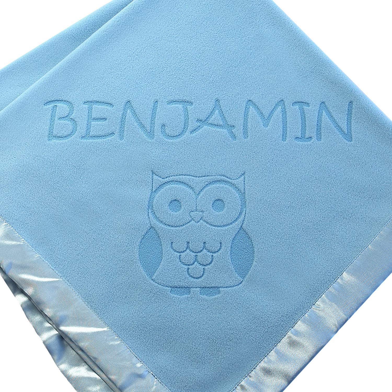 Custom Catch Personalized Owl Baby Blanket Gift for Boy - Infant or Newborn Name (1 Line of Text)