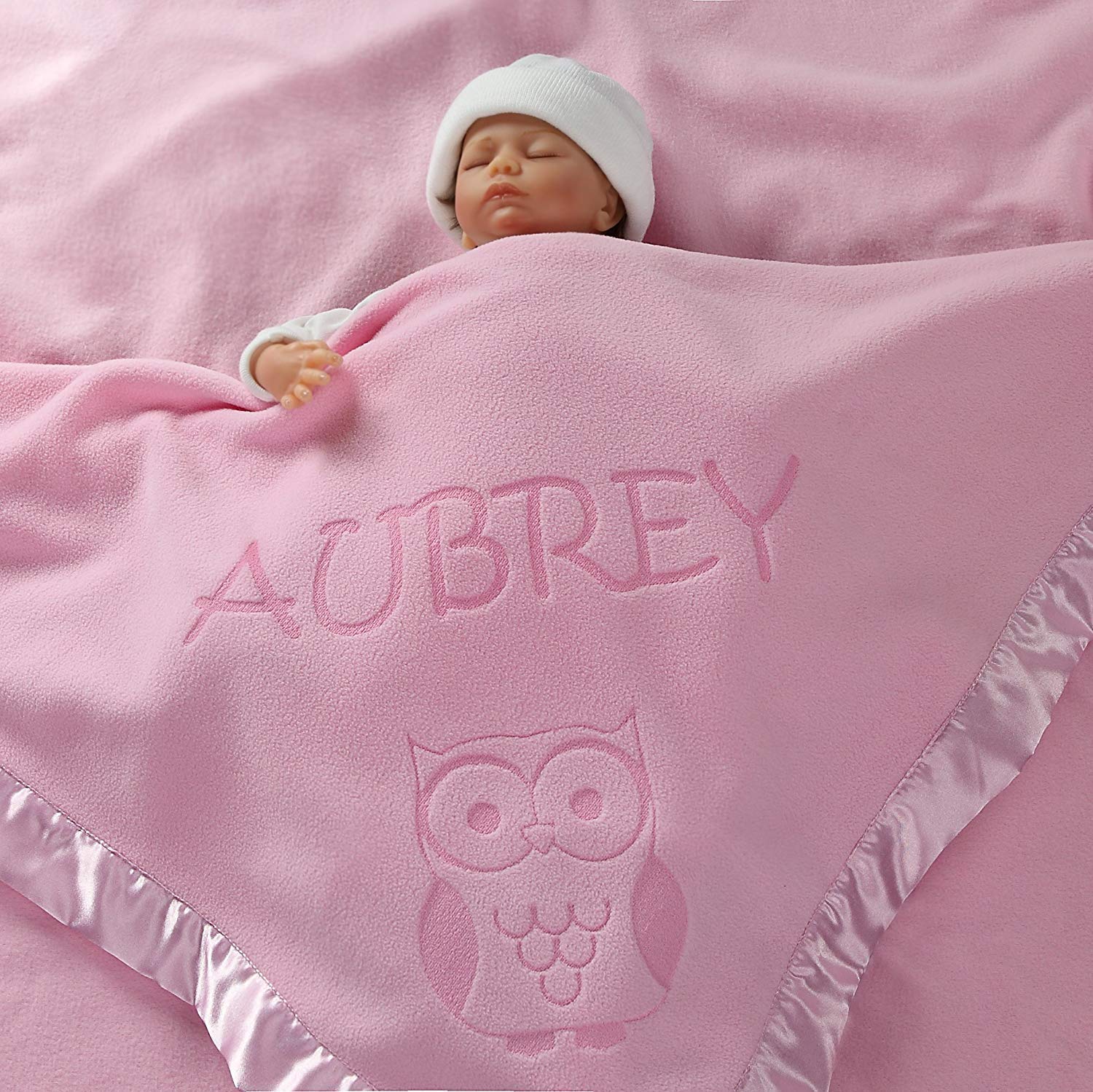 Custom Catch Personalized Owl Baby Blanket Gift for Boy - Infant or Newborn Name (1 Line of Text)