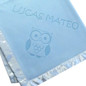 Custom Catch Personalized Owl Baby Blanket Gift for Boy - Infant or Newborn Name (1 Line of Text)