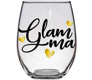 glamma - cute birthday gift for grandma - fancy, glamorous, gorgeous, too young to be a, glam-ma glam ma birthday present - premium 21oz stemless wine glass