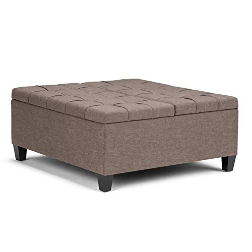 Atlin Designs 36" Square Coffee Table, Lift Top Storage Ottoman for Living Room, Footrest Stool in Upholstered Tufted Linen Fabric in Fawn Brown