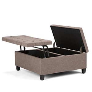 Atlin Designs 36" Square Coffee Table, Lift Top Storage Ottoman for Living Room, Footrest Stool in Upholstered Tufted Linen Fabric in Fawn Brown