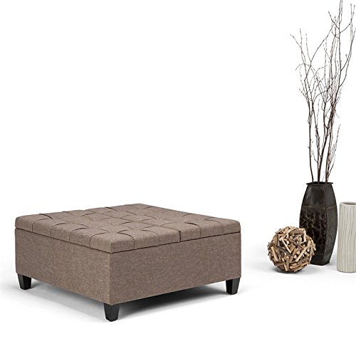 Atlin Designs 36" Square Coffee Table, Lift Top Storage Ottoman for Living Room, Footrest Stool in Upholstered Tufted Linen Fabric in Fawn Brown