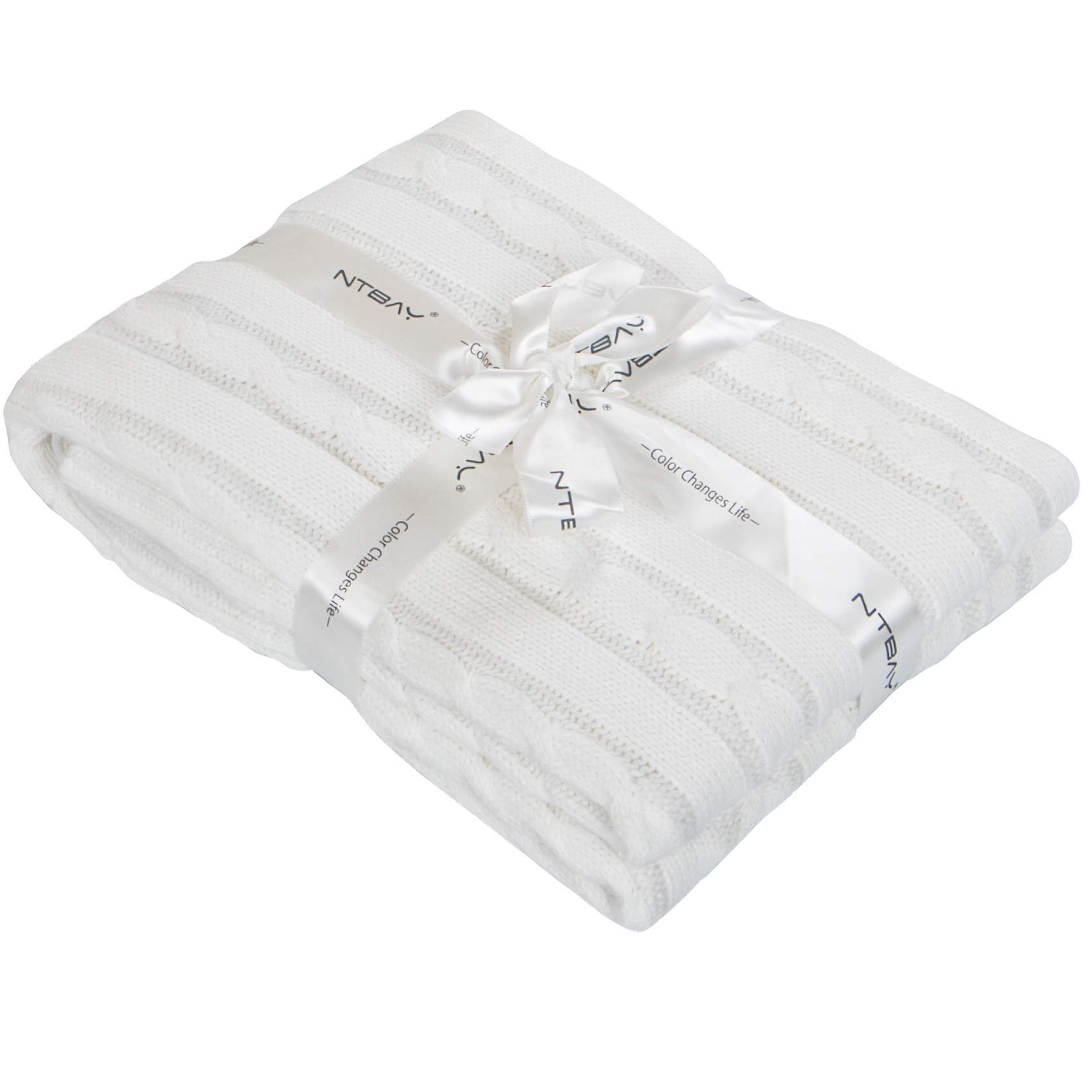 NTBAY 100% Pure Cotton Cable Knit Toddler Blanket, Super Soft Warm Breathable 30x40 Baby Blanket for Crib, Stroller, Nursery, Travel, Newborn, 30x40 Inches, White