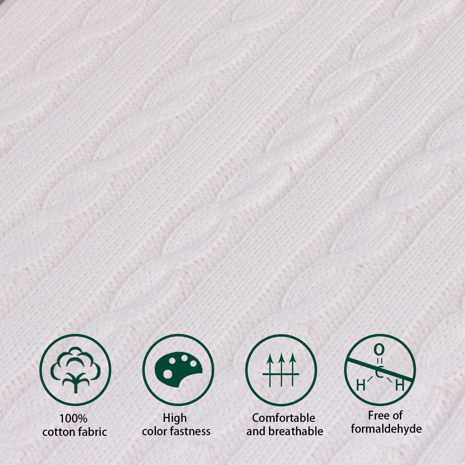 NTBAY 100% Pure Cotton Cable Knit Toddler Blanket, Super Soft Warm Breathable 30x40 Baby Blanket for Crib, Stroller, Nursery, Travel, Newborn, 30x40 Inches, White