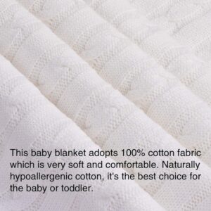 NTBAY 100% Pure Cotton Cable Knit Toddler Blanket, Super Soft Warm Breathable 30x40 Baby Blanket for Crib, Stroller, Nursery, Travel, Newborn, 30x40 Inches, White