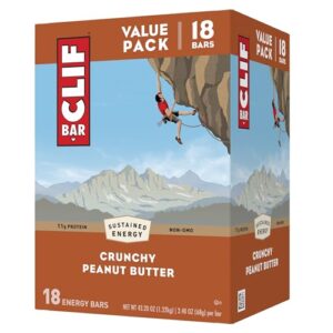 clif bar - crunchy peanut butter - made with organic oats - 11g protein - non-gmo - plant based - energy bars - 2.4 oz. (18 pack)