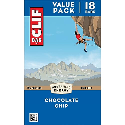 CLIF BAR - Chocolate Chip - Made with Organic Oats - 10g Protein - Non-GMO - Plant Based - Energy Bars - 2.4 oz. (18 Pack)