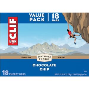 CLIF BAR - Chocolate Chip - Made with Organic Oats - 10g Protein - Non-GMO - Plant Based - Energy Bars - 2.4 oz. (18 Pack)