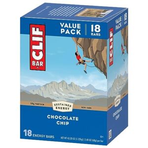 CLIF BAR - Chocolate Chip - Made with Organic Oats - 10g Protein - Non-GMO - Plant Based - Energy Bars - 2.4 oz. (18 Pack)