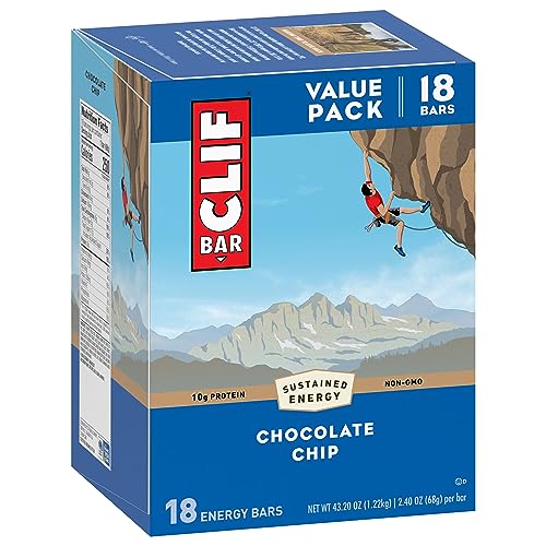 CLIF BAR - Chocolate Chip - Made with Organic Oats - 10g Protein - Non-GMO - Plant Based - Energy Bars - 2.4 oz. (18 Pack)