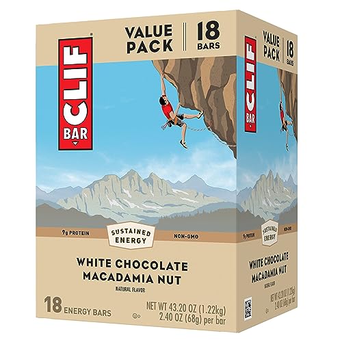 Clif Bar - White Chocolate Macadamia Nut Flavor - Made with Organic Oats - 9g Protein - Non-GMO - Plant Based - Energy Bars - 2.4 oz. (18 Pack)