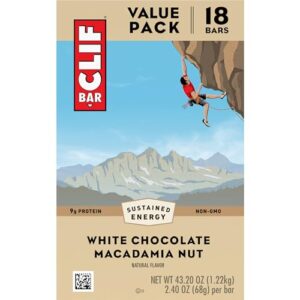 Clif Bar - White Chocolate Macadamia Nut Flavor - Made with Organic Oats - 9g Protein - Non-GMO - Plant Based - Energy Bars - 2.4 oz. (18 Pack)