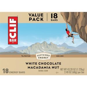 Clif Bar - White Chocolate Macadamia Nut Flavor - Made with Organic Oats - 9g Protein - Non-GMO - Plant Based - Energy Bars - 2.4 oz. (18 Pack)